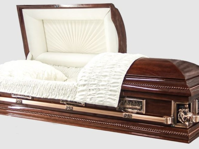 Solid Poplar Wood Casket - Mahogany Finish - La Pieta & Last Supper ...