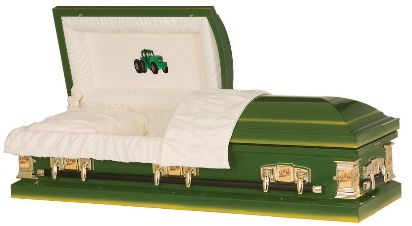 Green 20 Gauge Steel Casket - Farmer Tractor – Casket Gallery