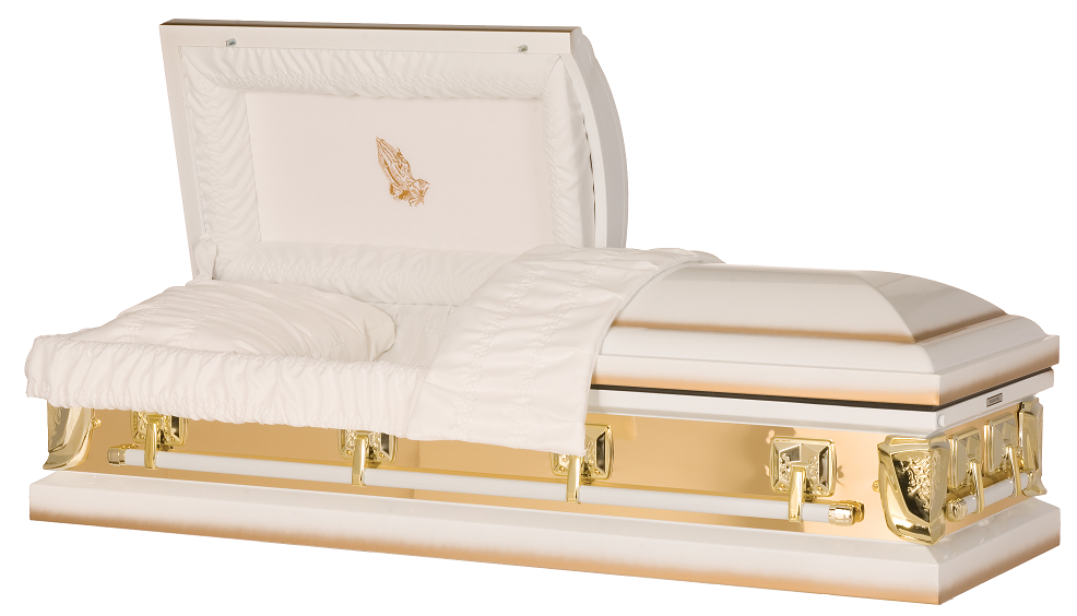 White 20 Gauge Steel Casket - Praying Hands – Casket Gallery